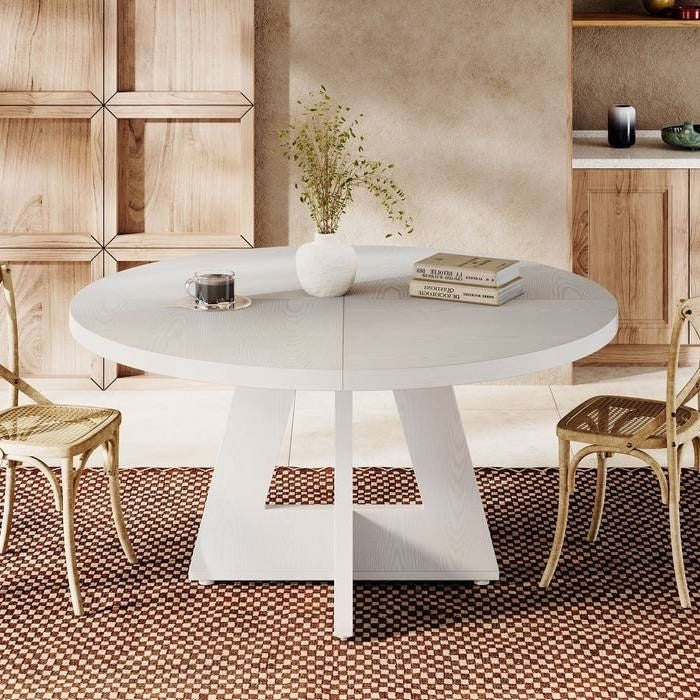 Modern Kitchen Round Circular Dining Table in White Wood Finish ...